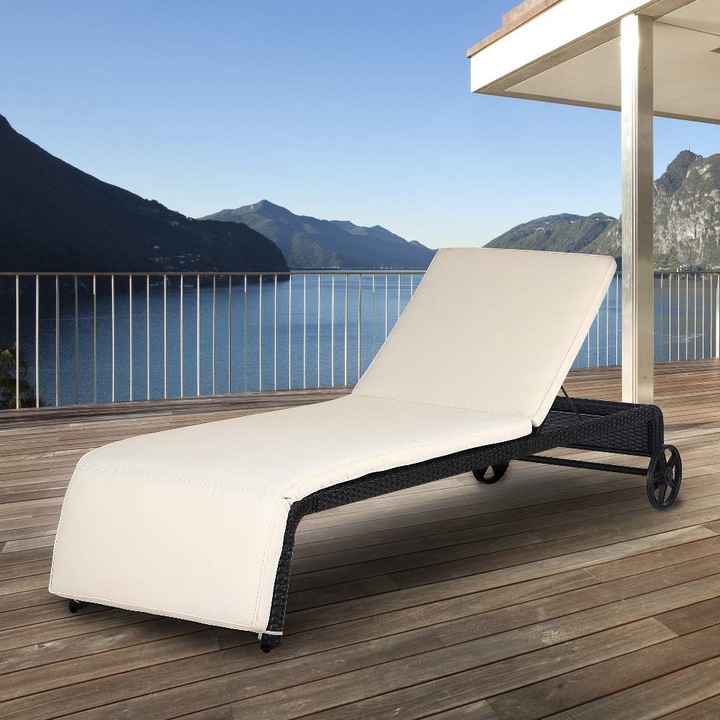 Scaun, sezlong din poliratan, cu spatar reglabil in 5 trepte, cu perna ...