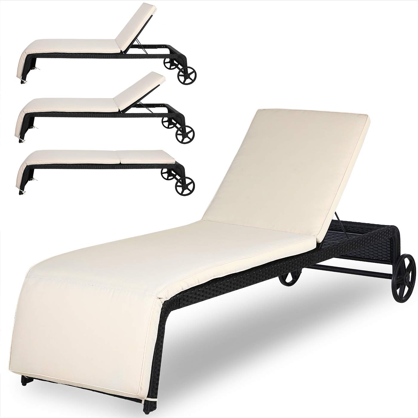 Scaun, sezlong din poliratan, cu spatar reglabil in 5 trepte, cu perna ...