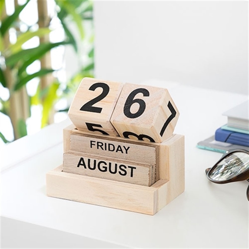 Calendar perpetuu lemn, natur, 10 x 9 x 6 cm - eMAG.ro