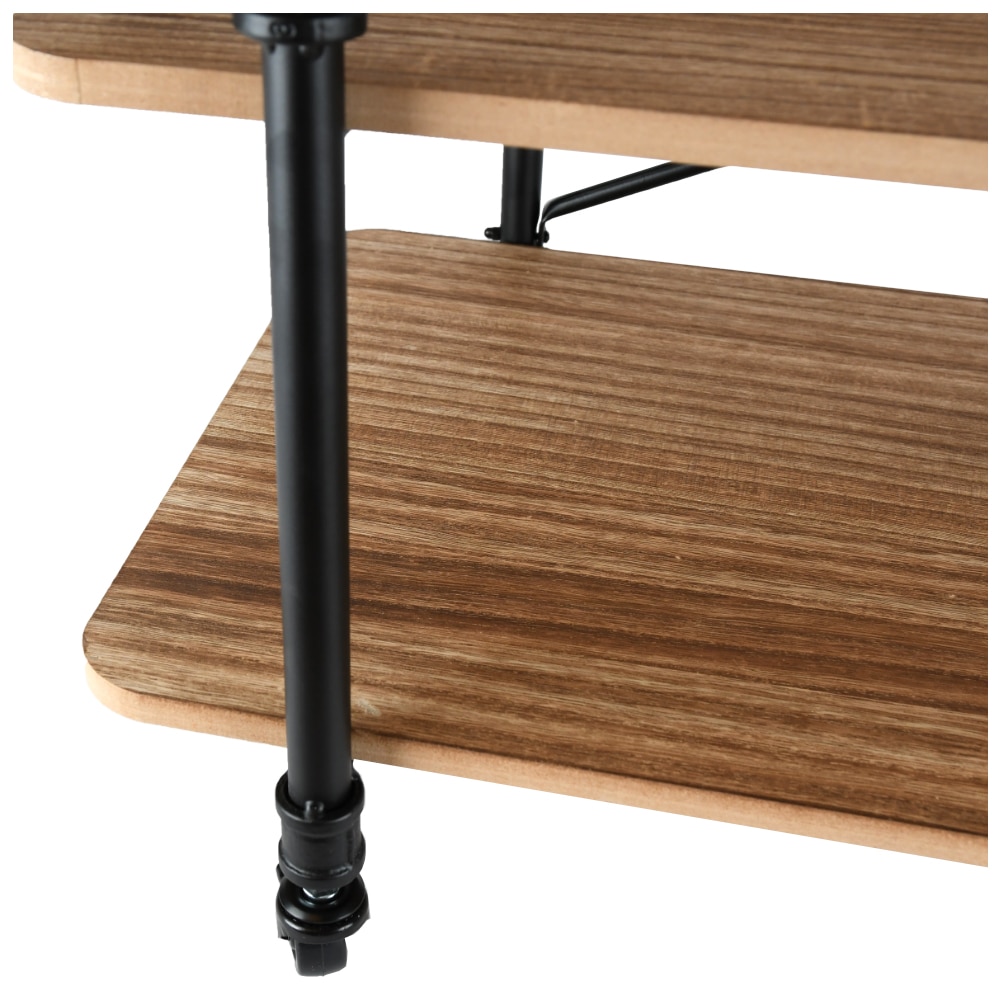 Masa cu rotile, 2 polite dreptunghiulare din lemn, masuta cu roti si ...