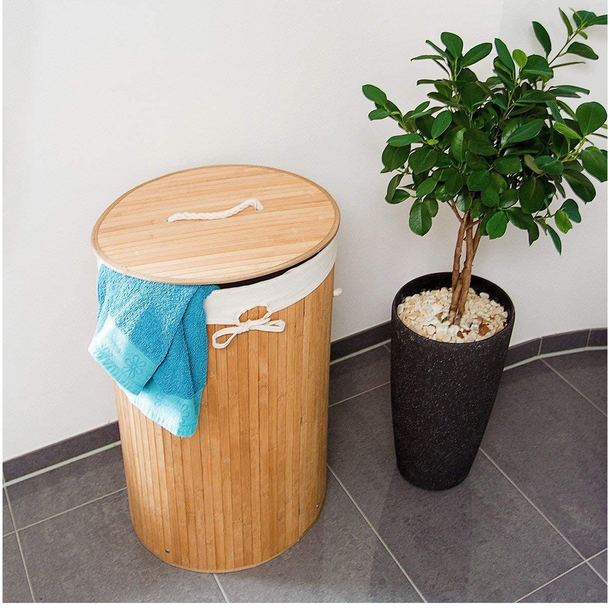 Cos rufe bambus Kring, 35x35x60 cm, Maro deschis - eMAG.ro