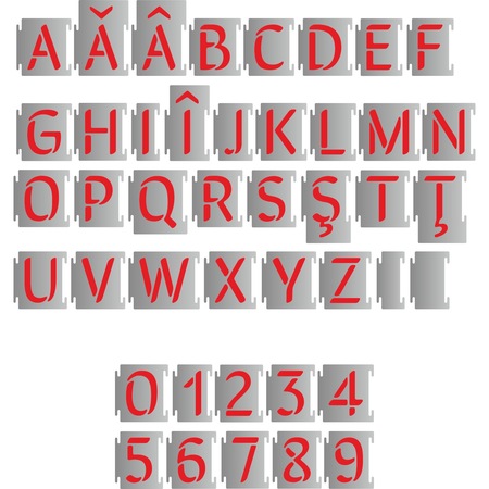 Set sabloane vopsire din inox, litere si cifre - 43 piese - font MSL23 ...