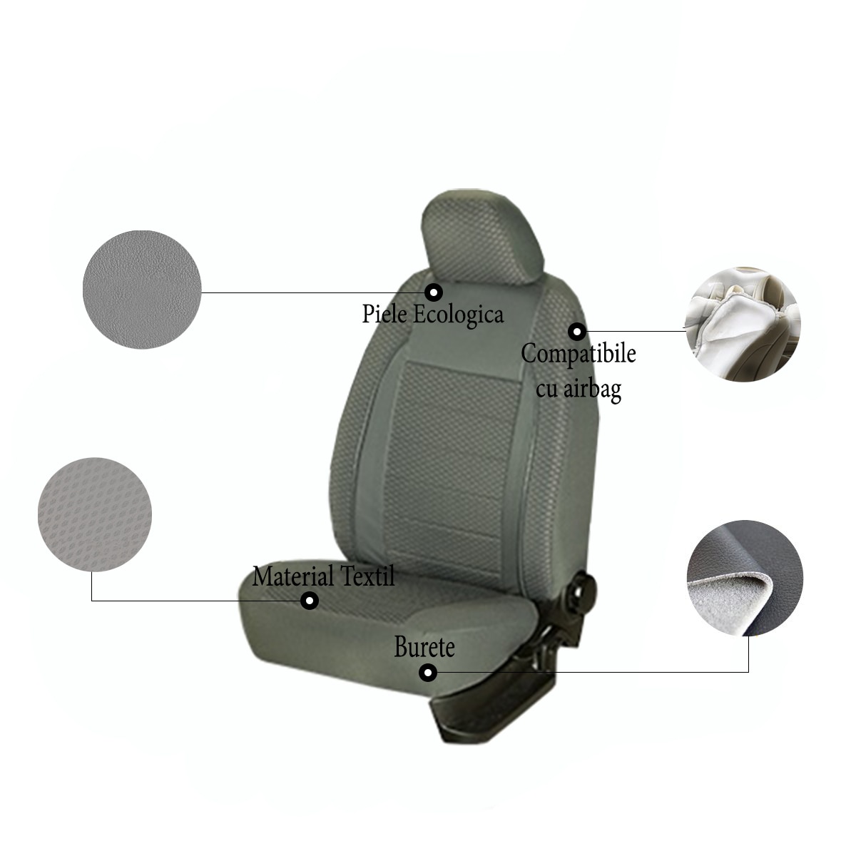 Set huse scaune auto, Editia Elegance V2, Material Textil si Insertii ...