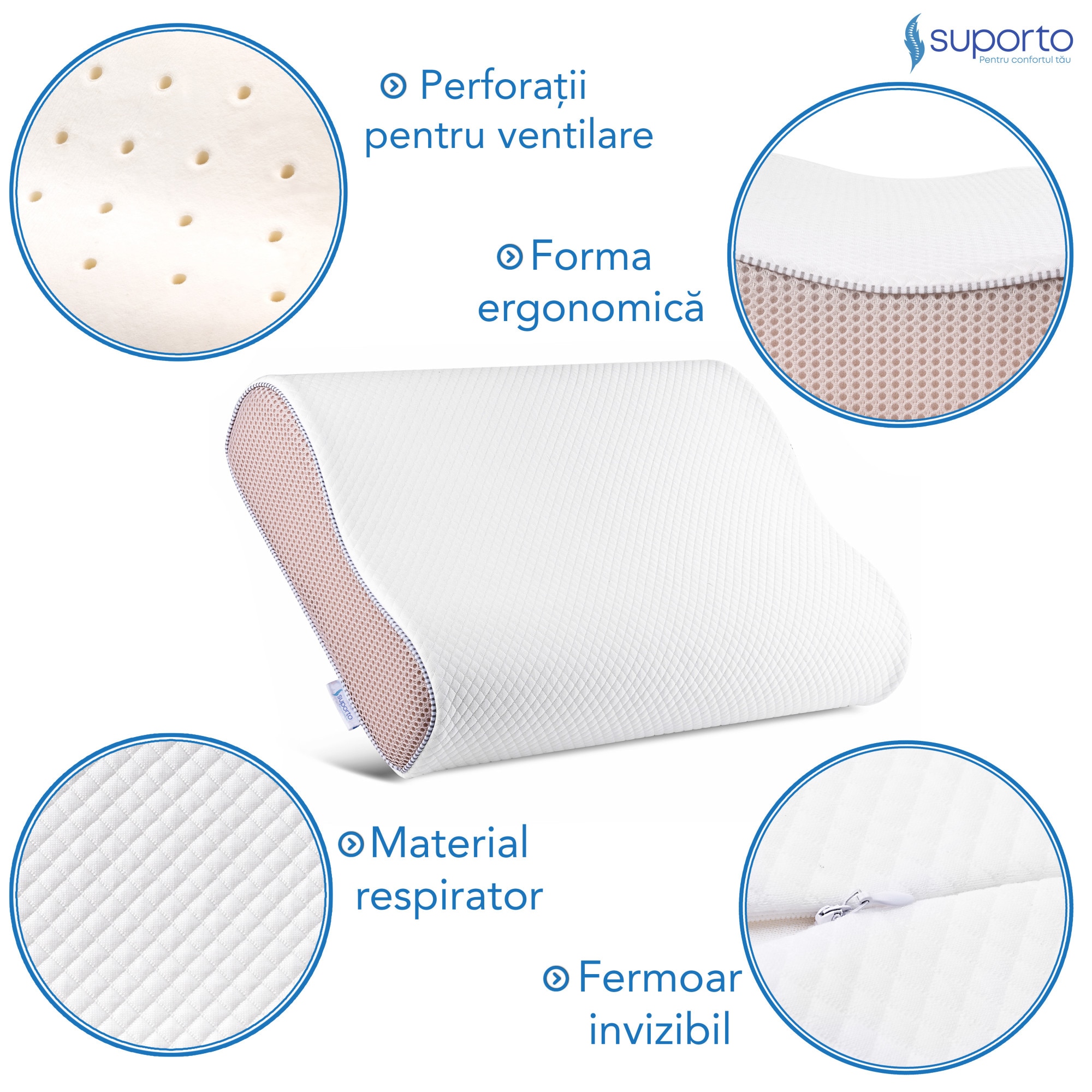 Perna din spuma cu memorie Suporto®️ 55 x 35 x 11 cm cu perforatii ...