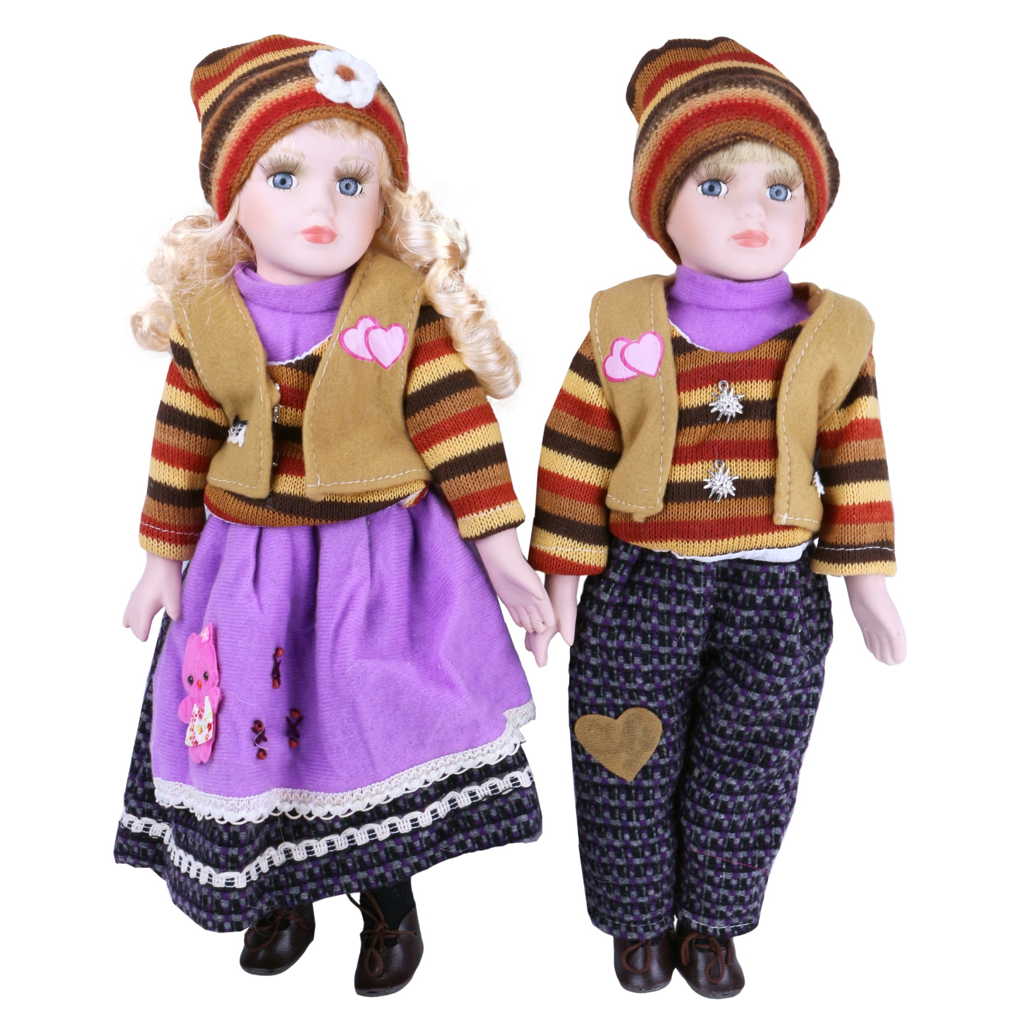 Set Papusi de colectie, Portelan, Tinuta Vintage, Multicolor, 40 cm ...