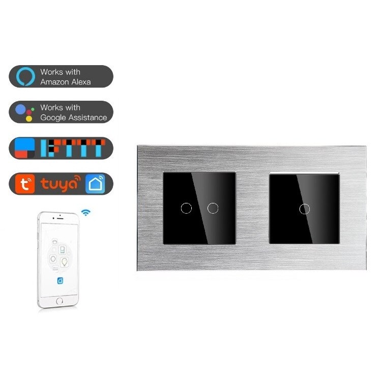 Intrerupator inteligent DeLuxe dublu+simplu cap scara/cruce tactil WIFI ...