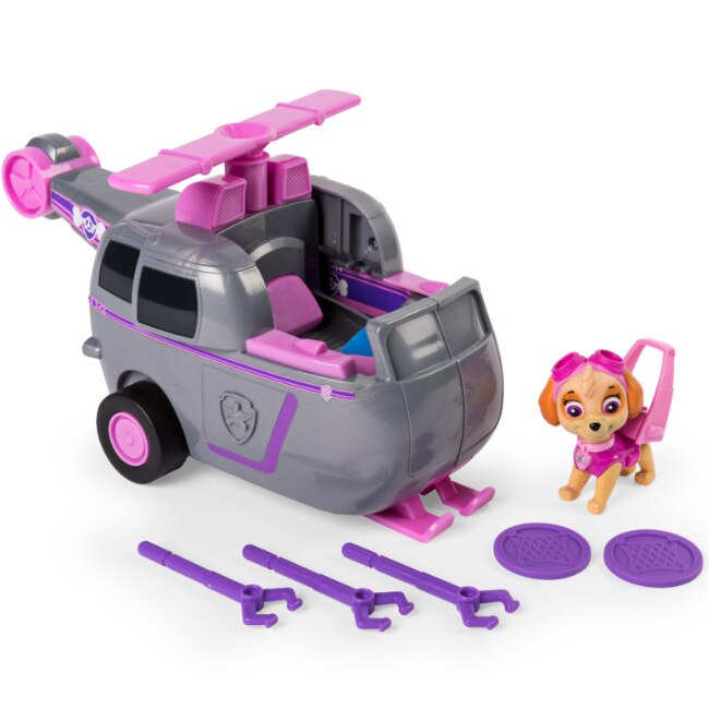 Figurina Paw Patrol cu elicopter, Patrula de catelusi, Roz/ Gri - eMAG.ro