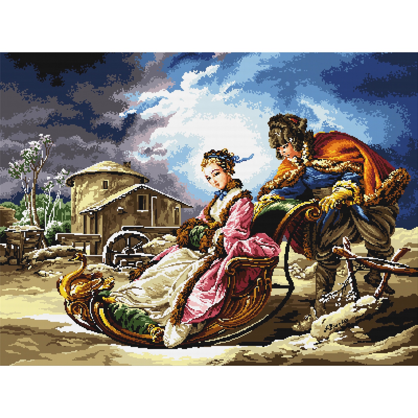 Goblen Iarna, Hudemas, kit goblen cu diagrama alb negru, cu fire ...