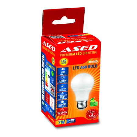 LED крушка ASED, ALU-INSIDE, 7W, A60, 560 lm, 4000 K, E27, 30 000h ...