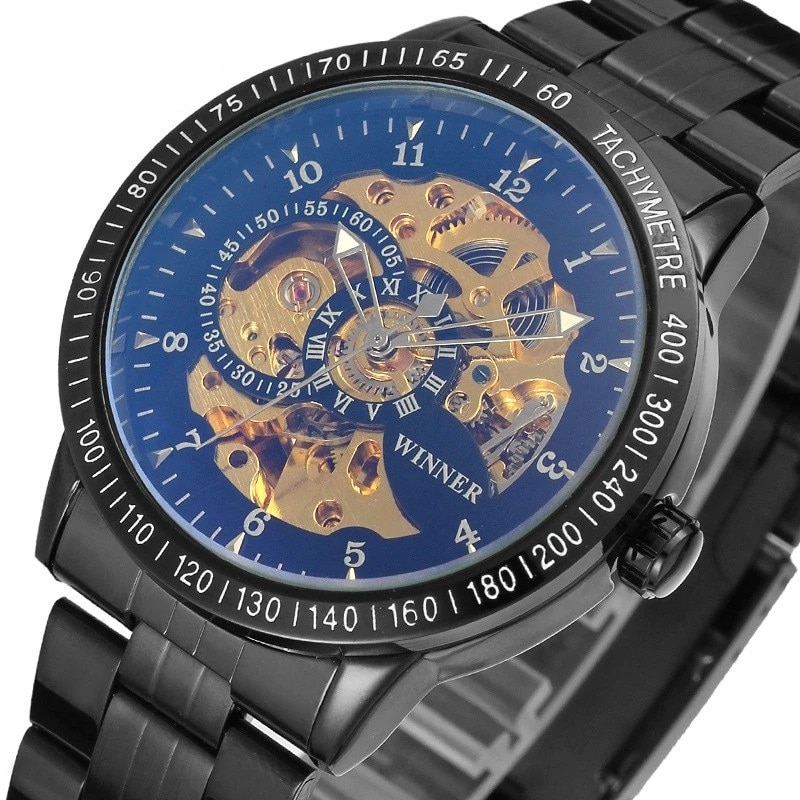 Ceas Mecanic Automatic Skeleton cu Bratara din Otel Inoxidabil ...