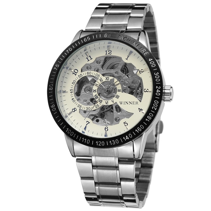 Ceas Mecanic Automatic Skeleton cu Bratara din Otel Inoxidabil ...