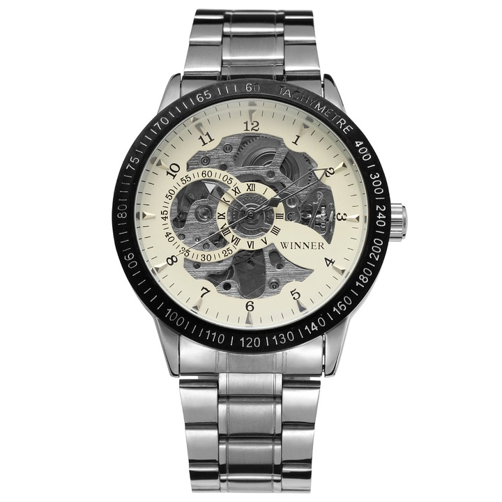 Ceas Mecanic Automatic Skeleton cu Bratara din Otel Inoxidabil ...