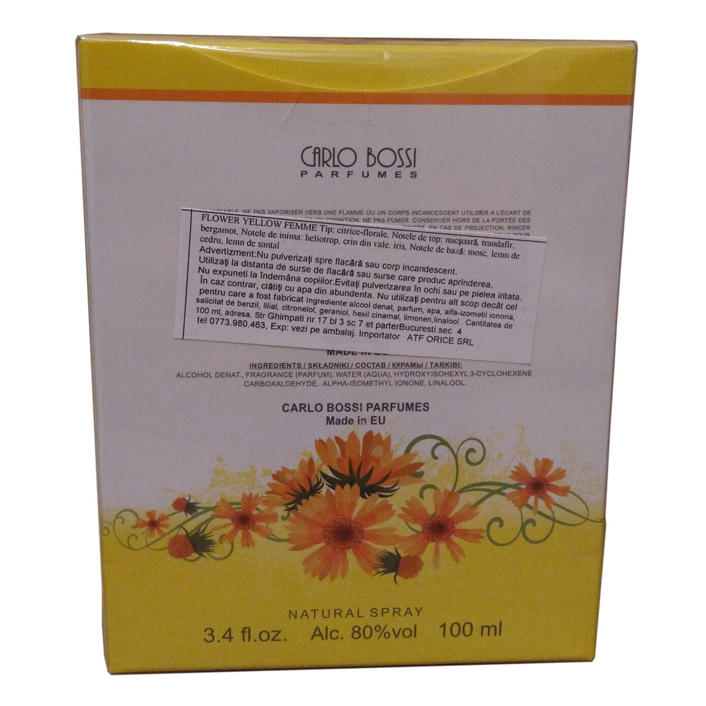 Apa parfum, Carlo Bossi, Flower yellow, citrice-florale 100ml - eMAG.ro