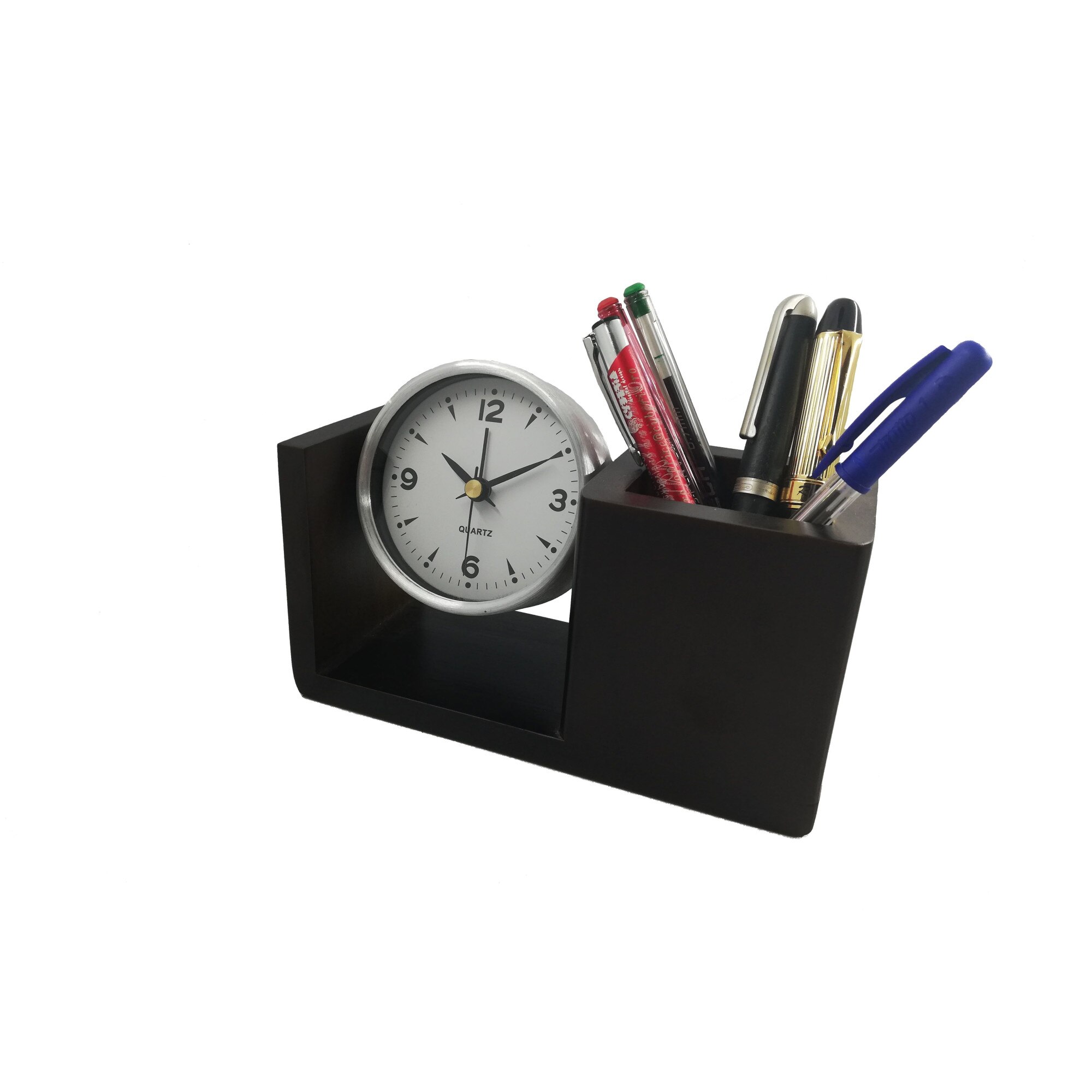 Suport birou pixuri cu ceas din aluminiu - eMAG.ro