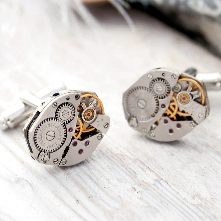 Set Butoni camasa handmade cu mecanism de ceas din inox, steampunk ...
