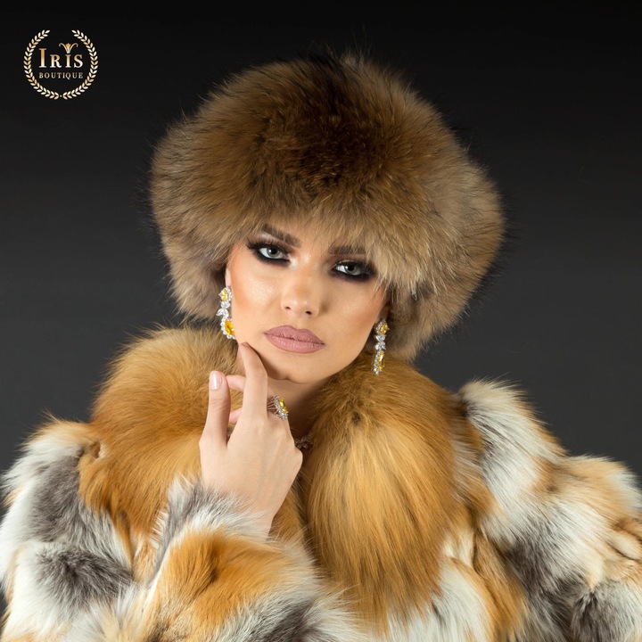 Caciula din Blana Naturala de Vulpe, Husky - Maro - eMAG.ro