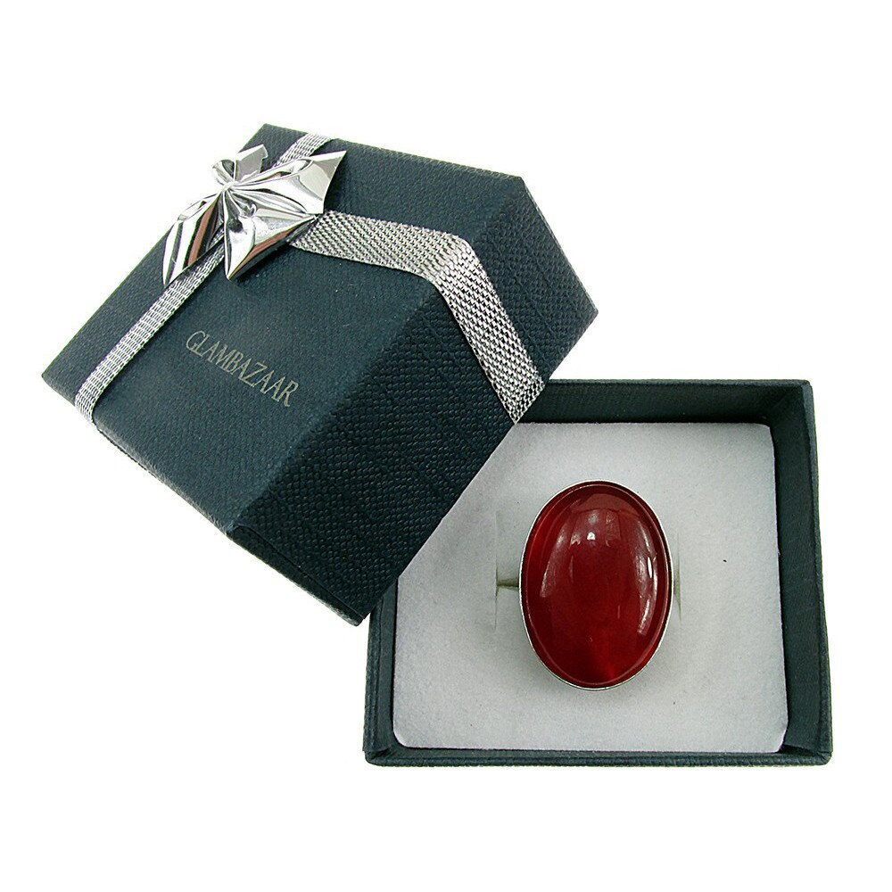 Inel argint reglabil masiv cu carneol 25x18 MM, GlamBazaar, Reglabila ...