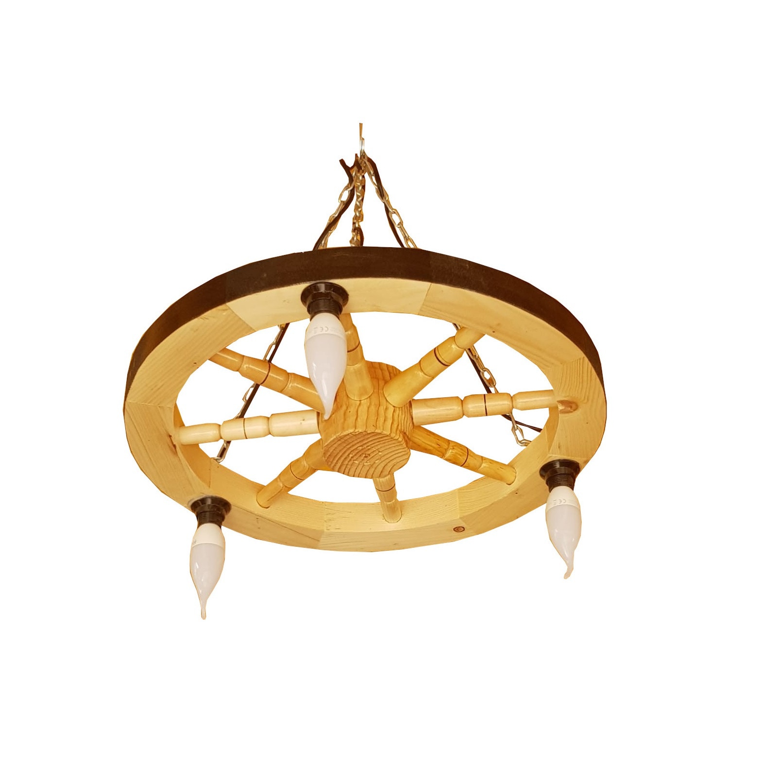 Lustra Rustica din roata de lemn Wood Rustic Art, Crem/Negru, 50 ...