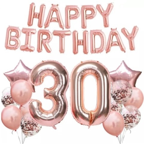 Set Aniversar Happy Birthday, 30 ani, Rose Gold - eMAG.ro