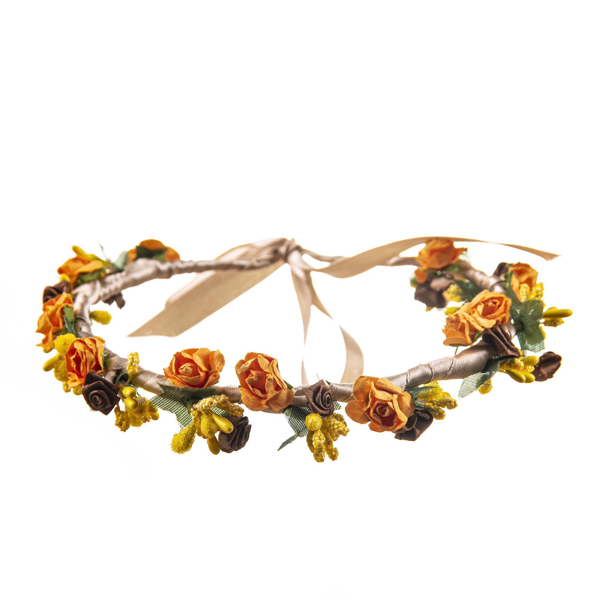 Coronita pentru prins parul, cu flori galbene, maro si orange, prindere ...