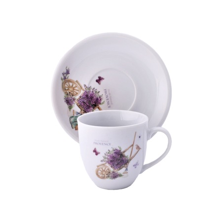 Set cesti de cafea MALOOKI, 6 cesti+ 6 farfurioare, desen cu lavanda ...