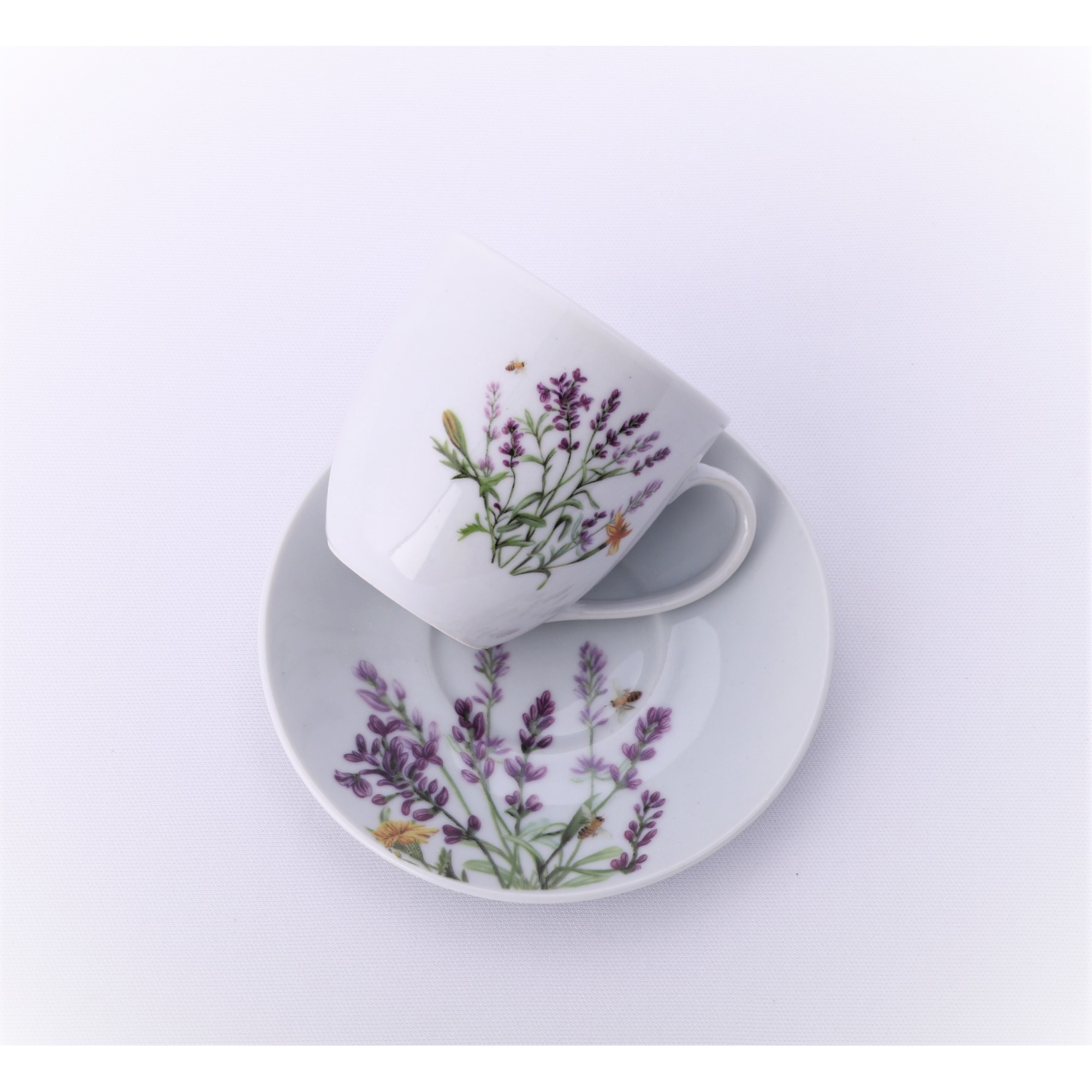 Set cesti de cafea MALOOKI, 6 cesti+ 6 farfurioare cu, Lavanda - eMAG.ro