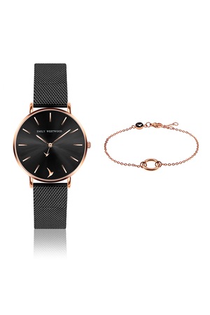 Emily Westwood, Часовник и гривна, Черен / Розово-златист - eMAG.bg