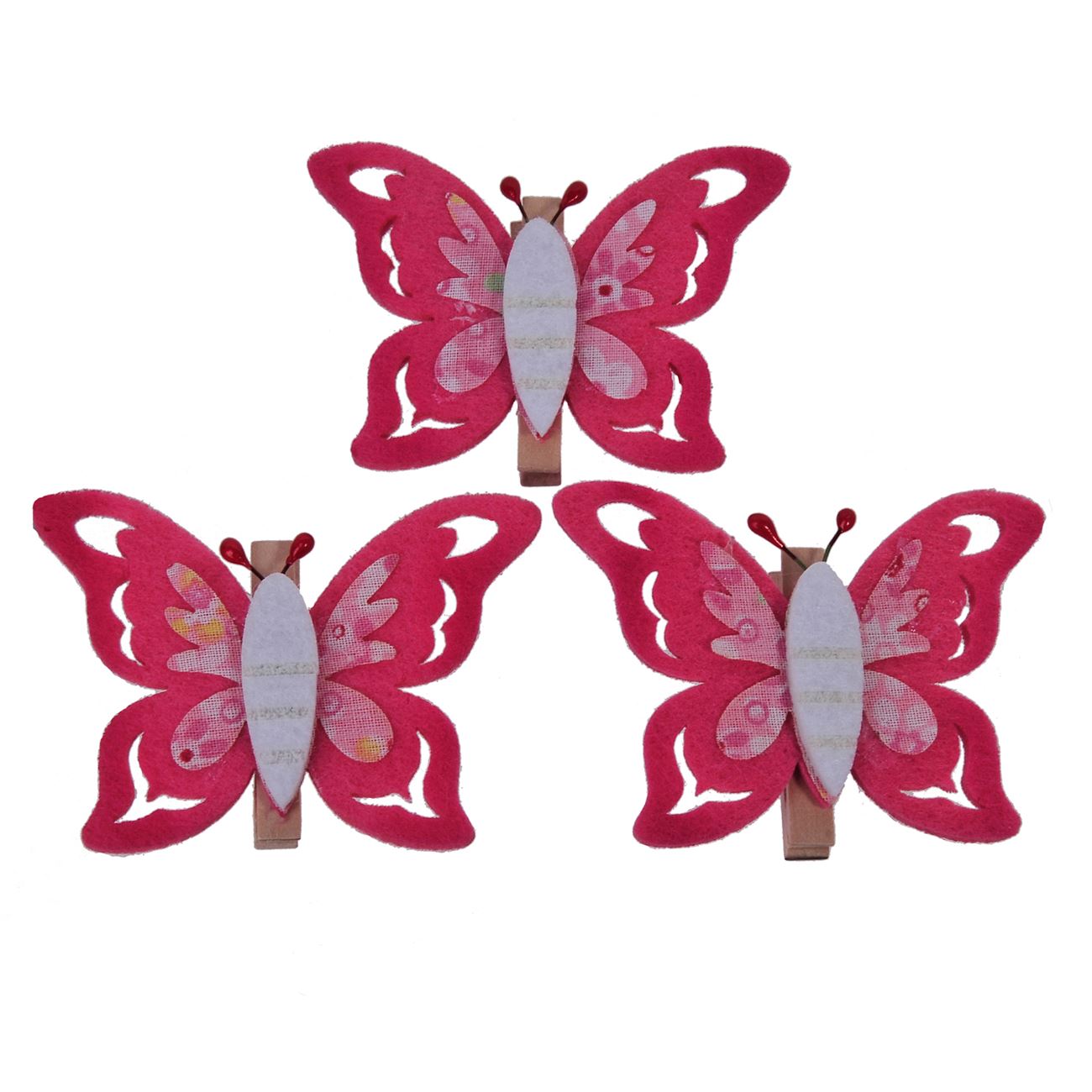 Set 3 cleme cu fluturasi roz, DecorCasa - eMAG.ro