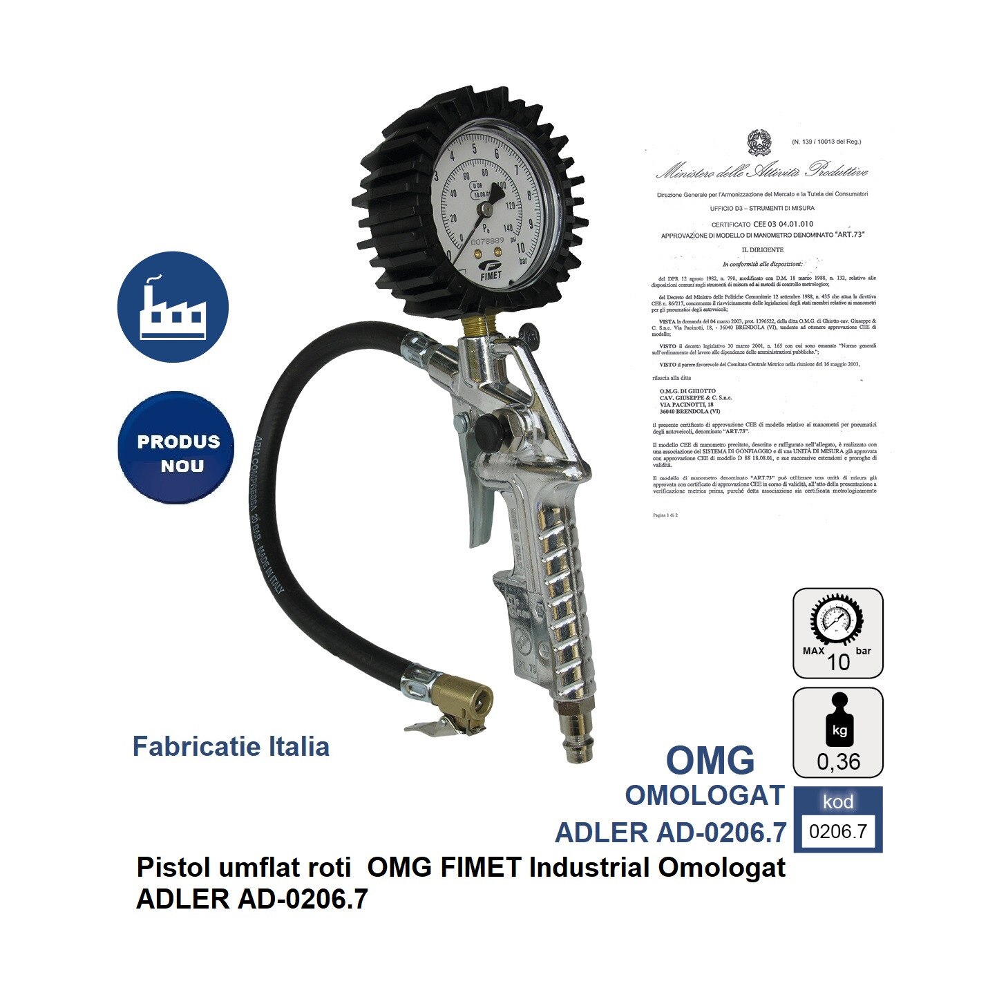 Pistol umflat roti OMG FIMET Profesional Omologat ADLER AD-0206.7 - eMAG.ro