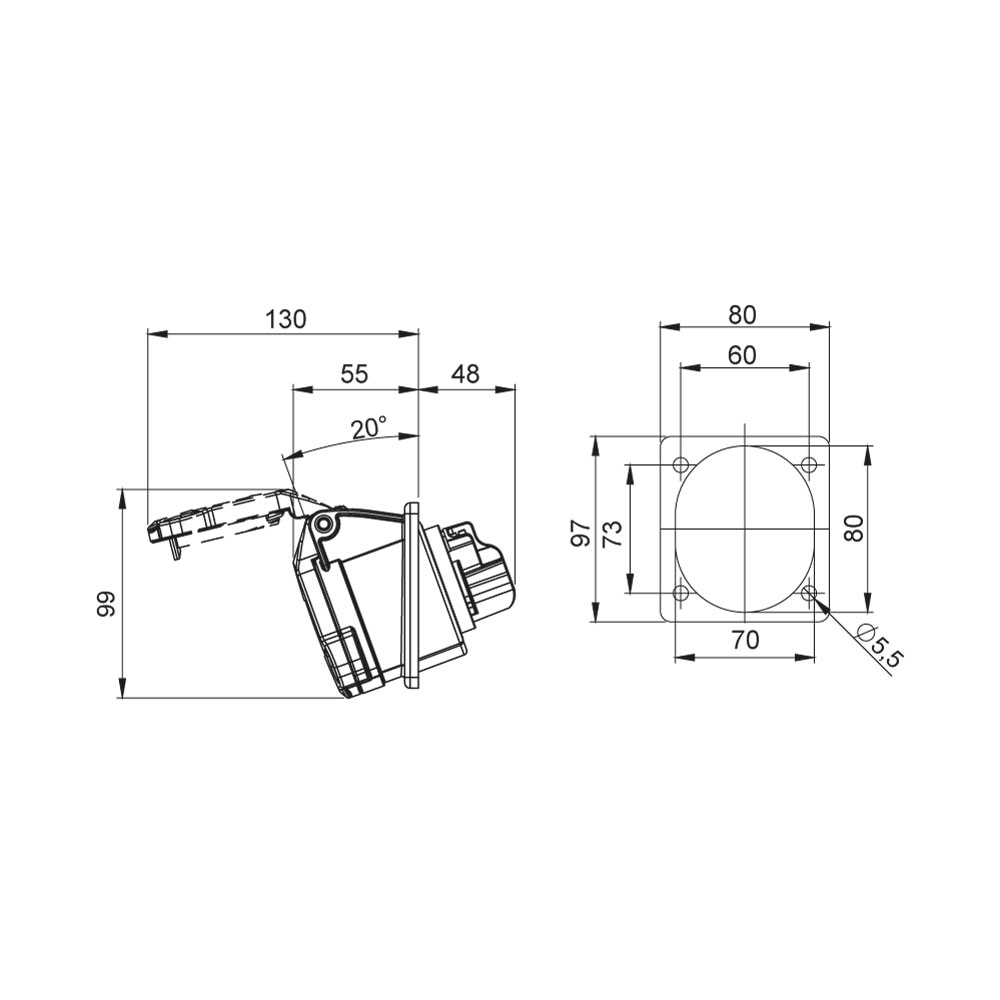 Priza industriala trifazica incastrabila 5 poli 32A 380/415V 50-60Hz ...