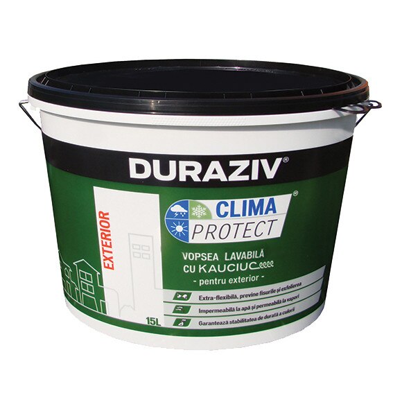 Vopsea Superlavabila pentru Exterior Duraziv Clima Protect® cu Kauciuc®, Alba, 15L - eMAG.ro