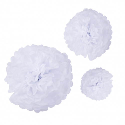 Set 3 pom-pom-uri, din hartie de matase, Alb - eMAG.ro