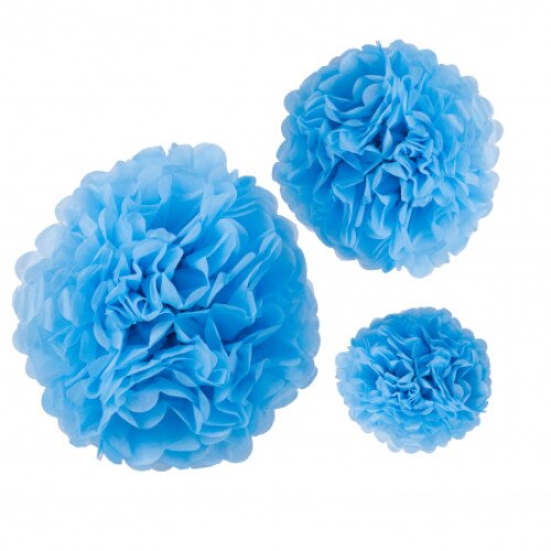 Set 3 pom-pom-uri, din hartie de matase, Albastru - eMAG.ro