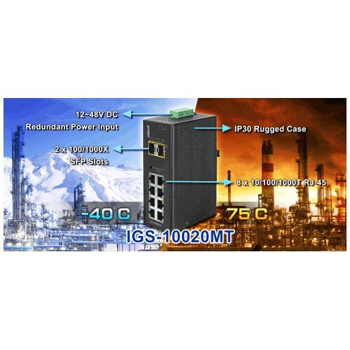 Switch Planet IGS-10020MT, Industrial, 8 x 1000TP, 2 x 100/1000Base-X ...