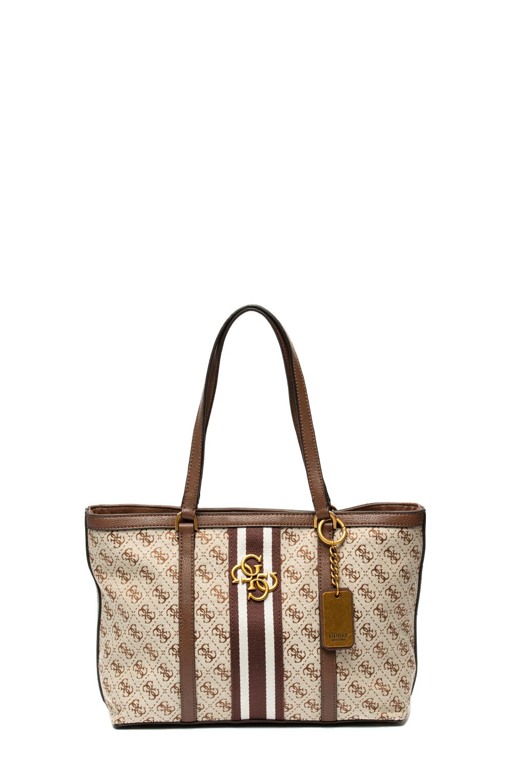 Guess, Geanta tote cu model logo Vintage, Bej/Maro - eMAG.ro