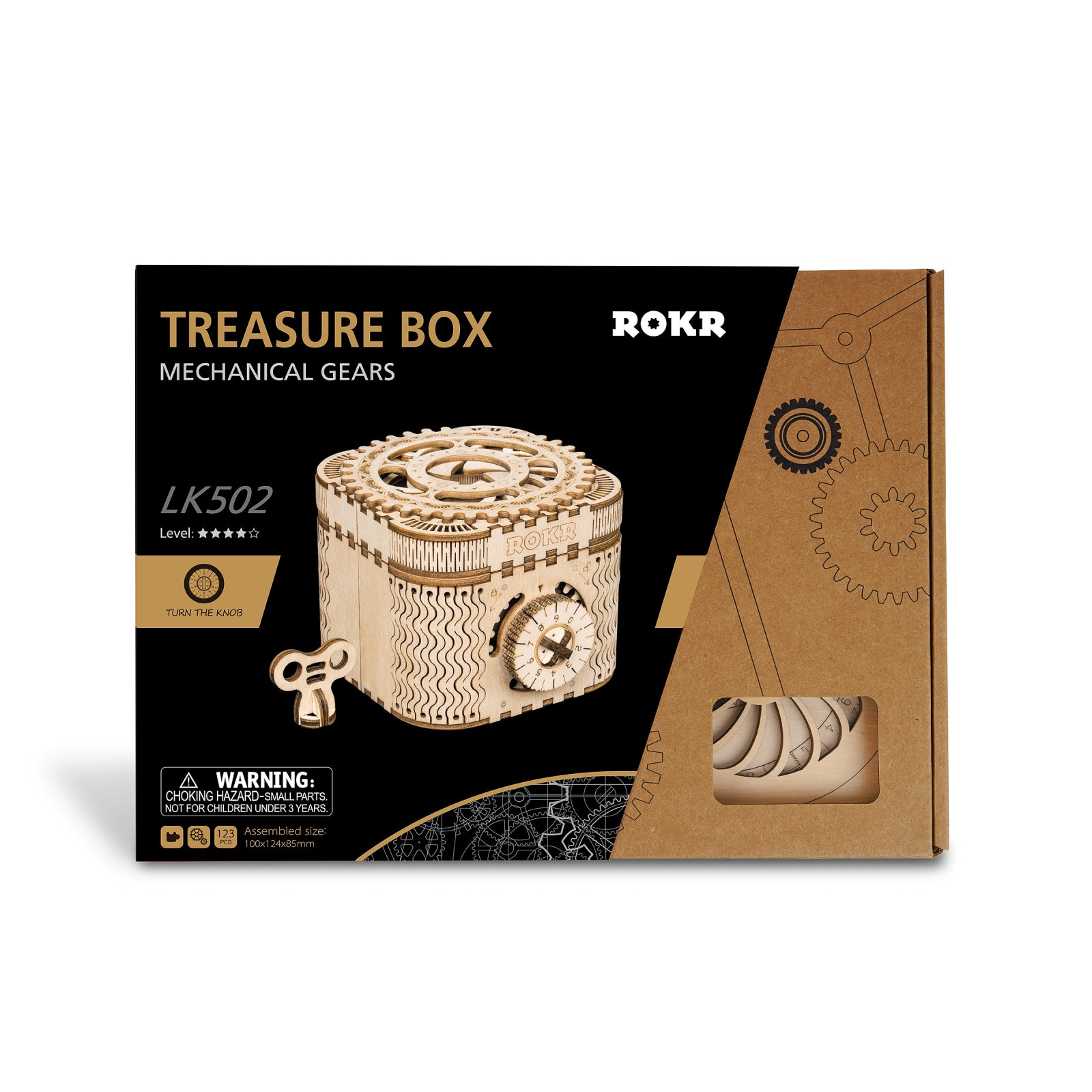 Puzzle 3D Treasure Box, ROKR, Lemn, 123 piese - eMAG.ro