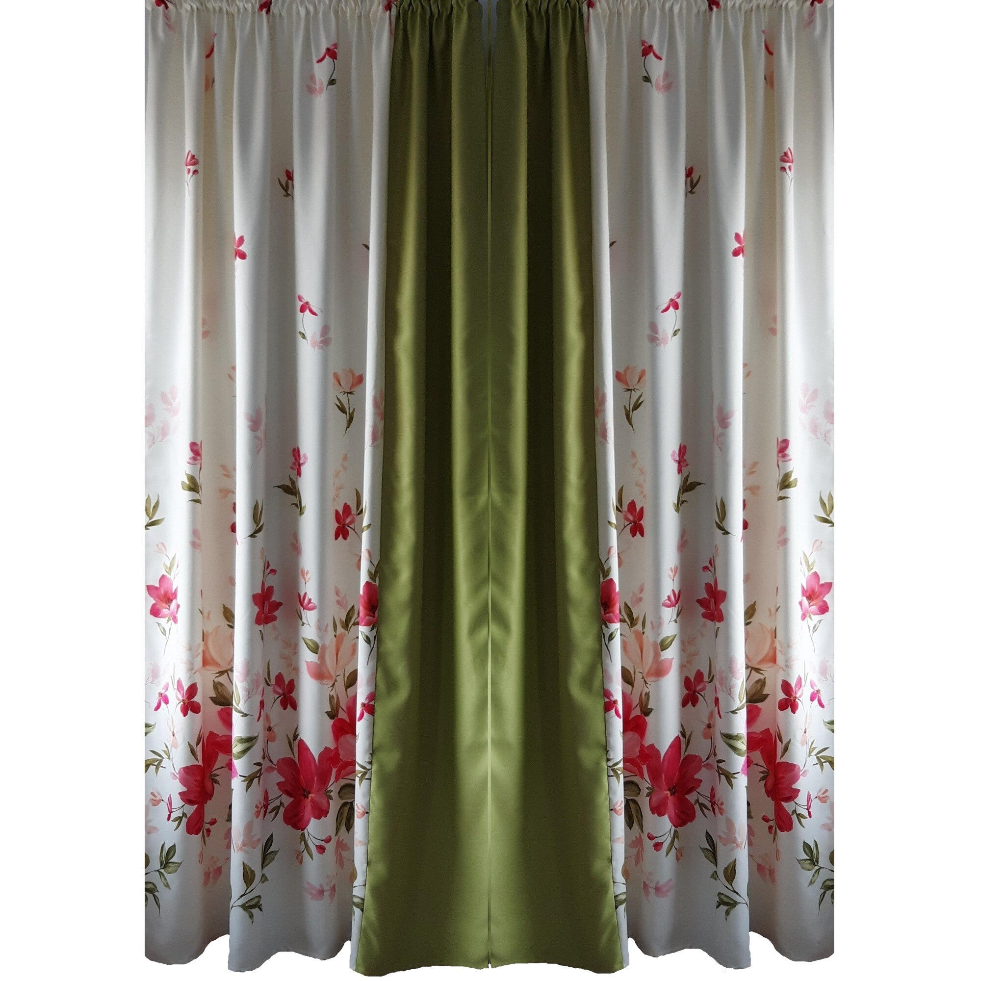Set 2 draperii DECORINT pe rejansa (DR.12), Model floral + verde uni ...