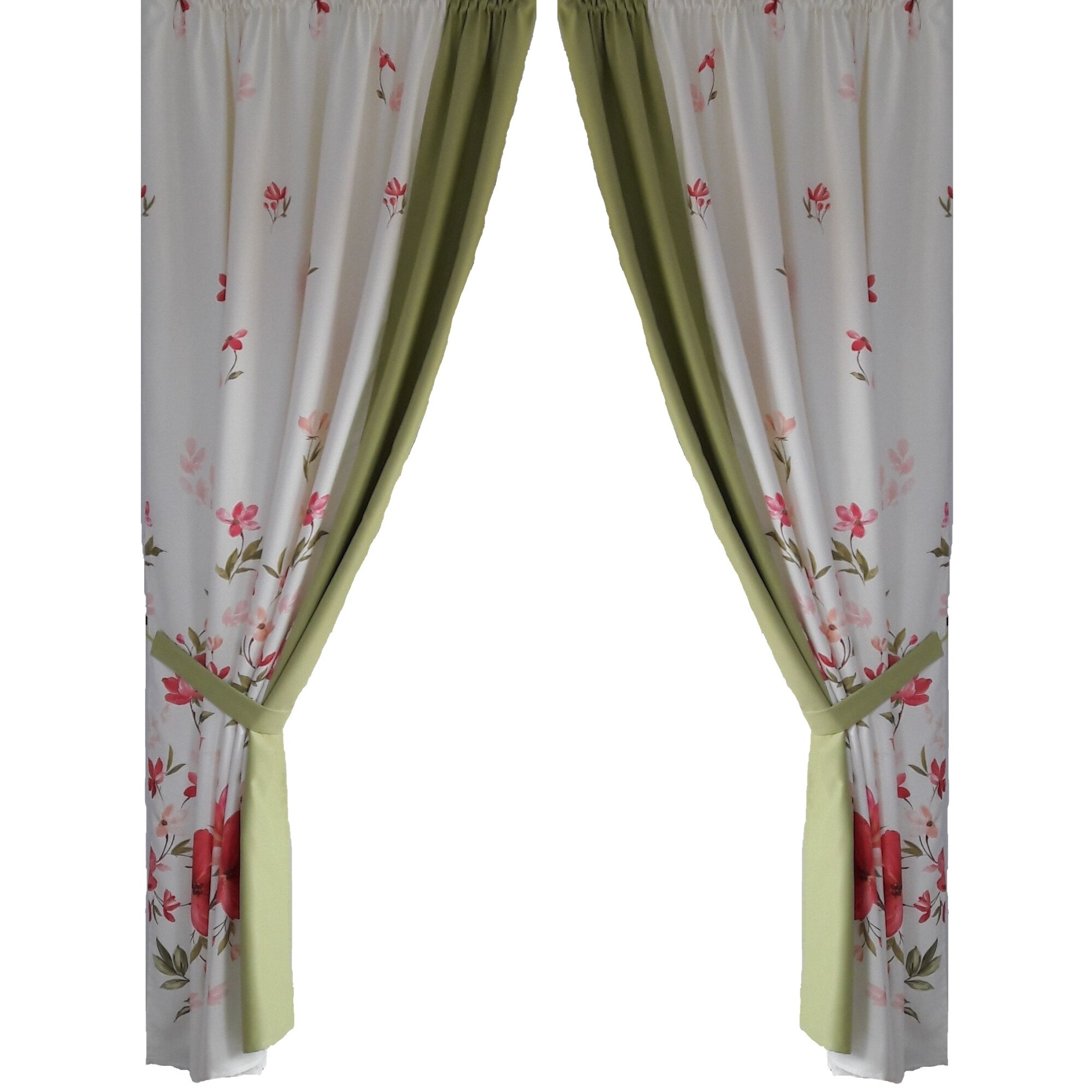 Set 2 draperii DECORINT pe rejansa (DR.12), Model floral + verde uni ...