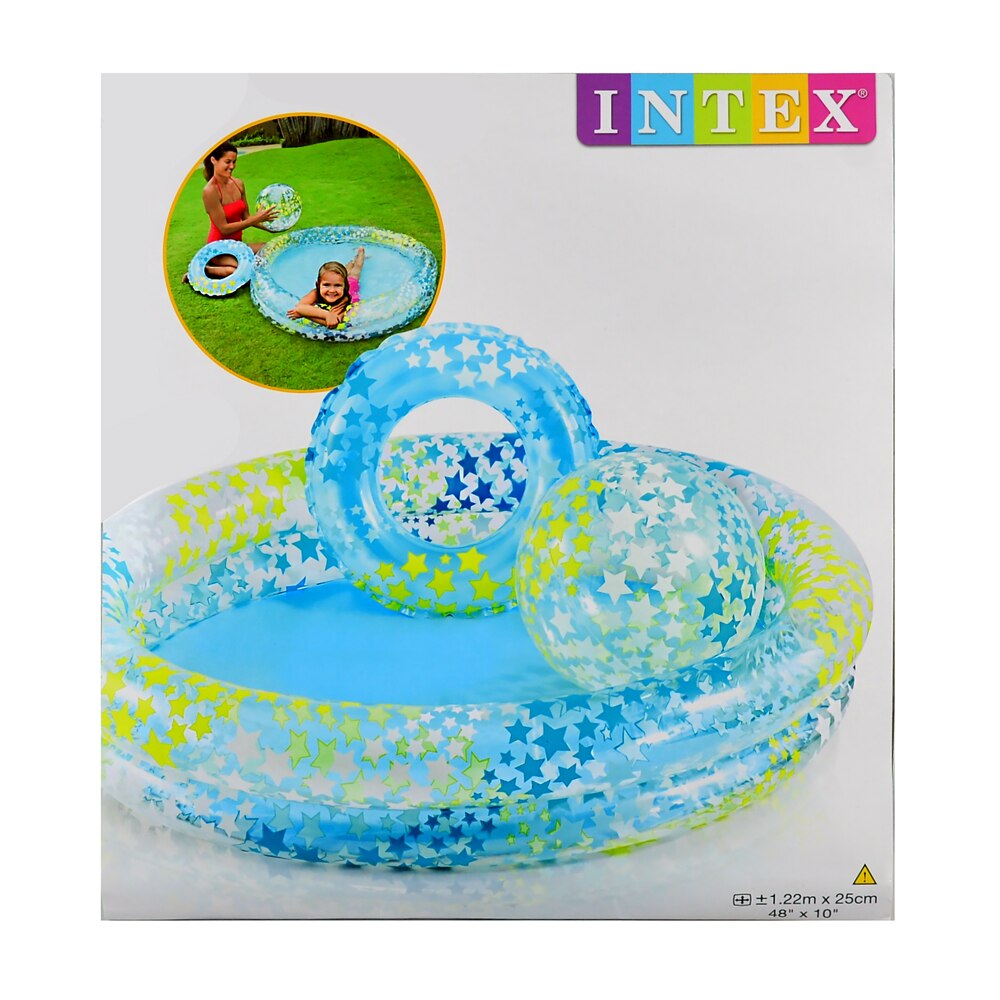 Piscina copii 1.35 m * 28 cm, minge de plaja si colac 51 cm albastru ...