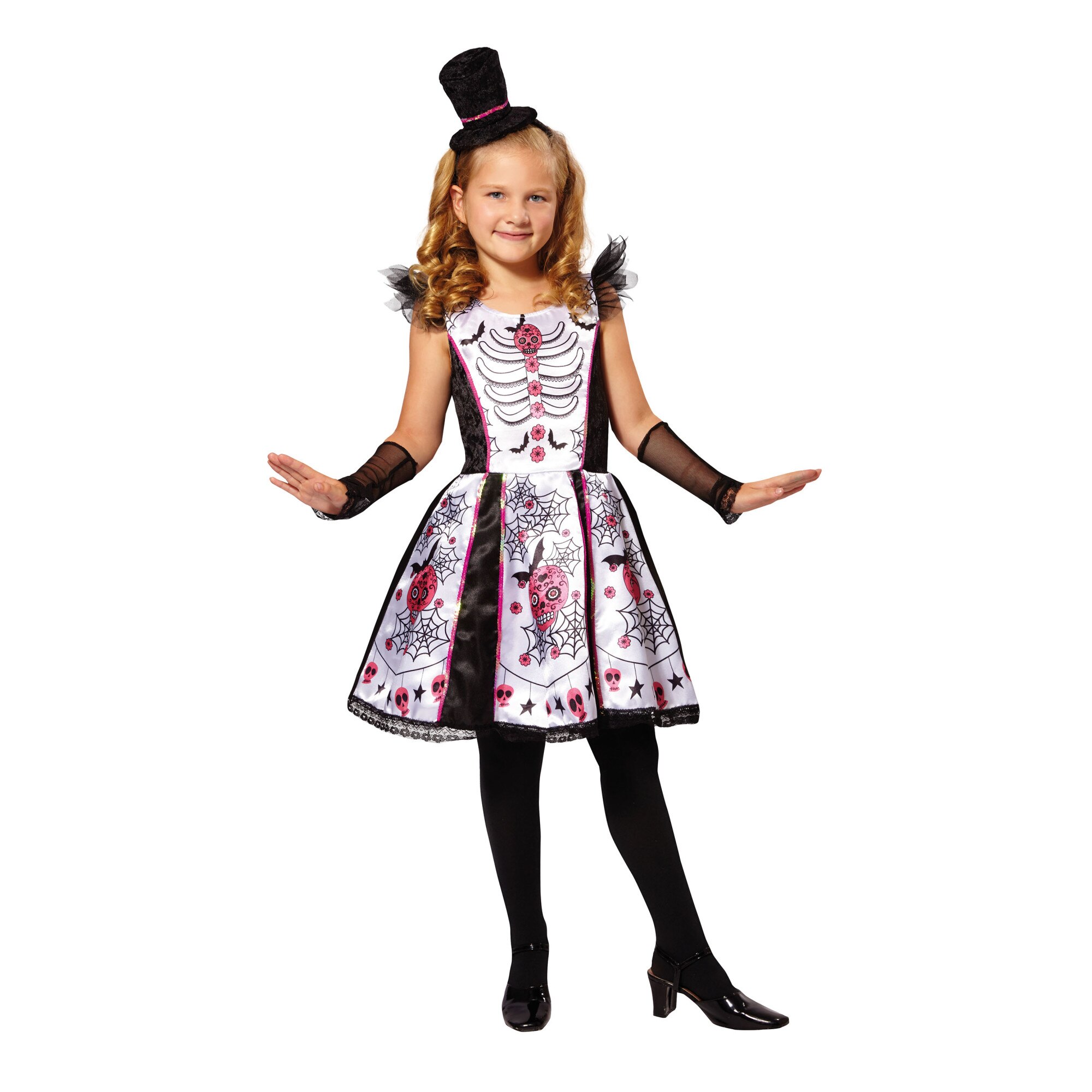 Costum halloween fete schelet elegant cu roz, 4-6ani, Funny Party Shop ...