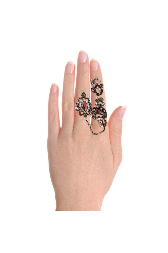 Inel vintage dublu, cu lantisor fatetat, model turcesc spiralat cu ...