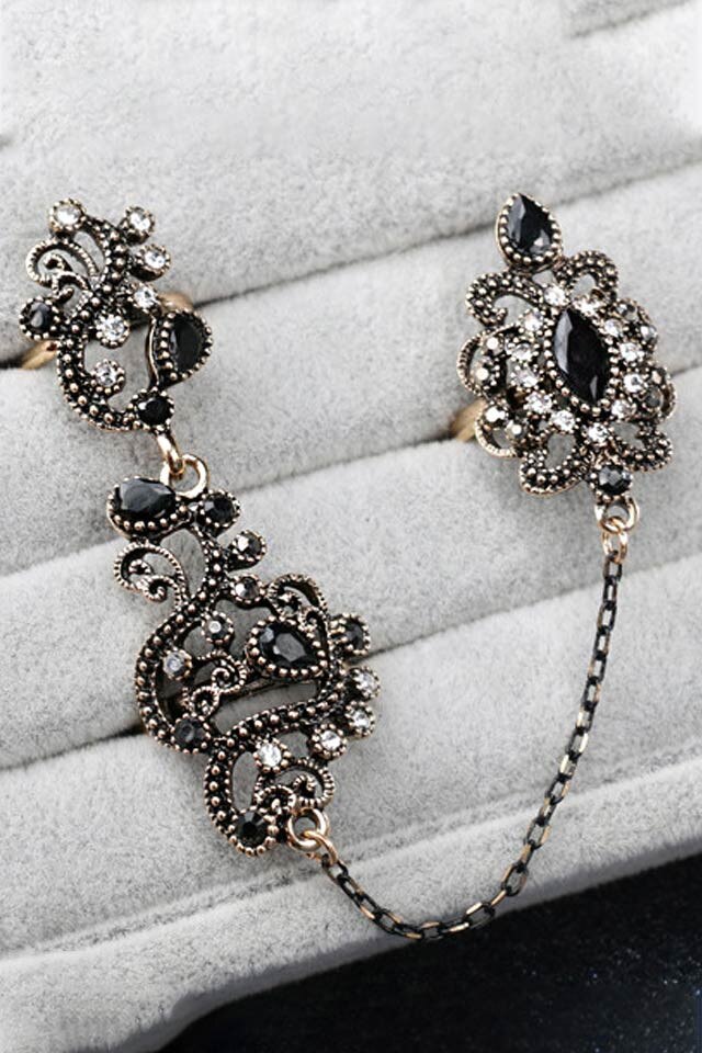 Inel vintage dublu, cu lantisor fatetat, model turcesc spiralat cu ...