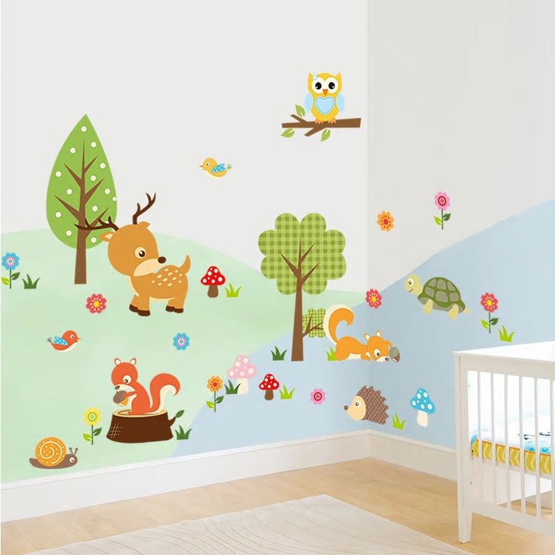 Sticker decorativ perete pentru copii Cartoon animale din padure - eMAG.ro