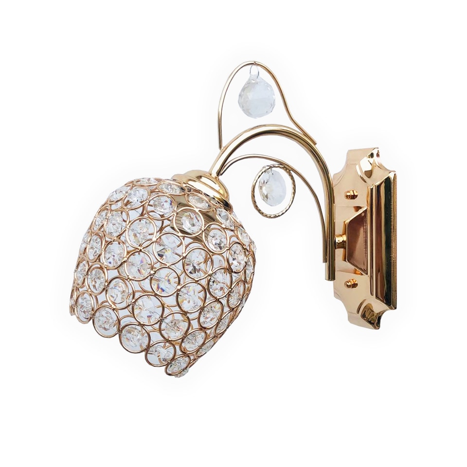 Aplica cristal ,1xe27 ,schelet auriu ,abajur alb transparent - eMAG.ro