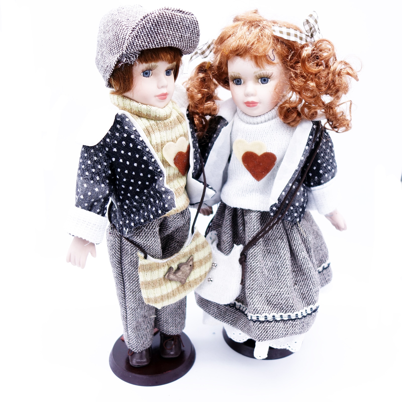 Set Papusi cuplu, de colectie, din portelan, gri deschis, 40 cm - eMAG.ro