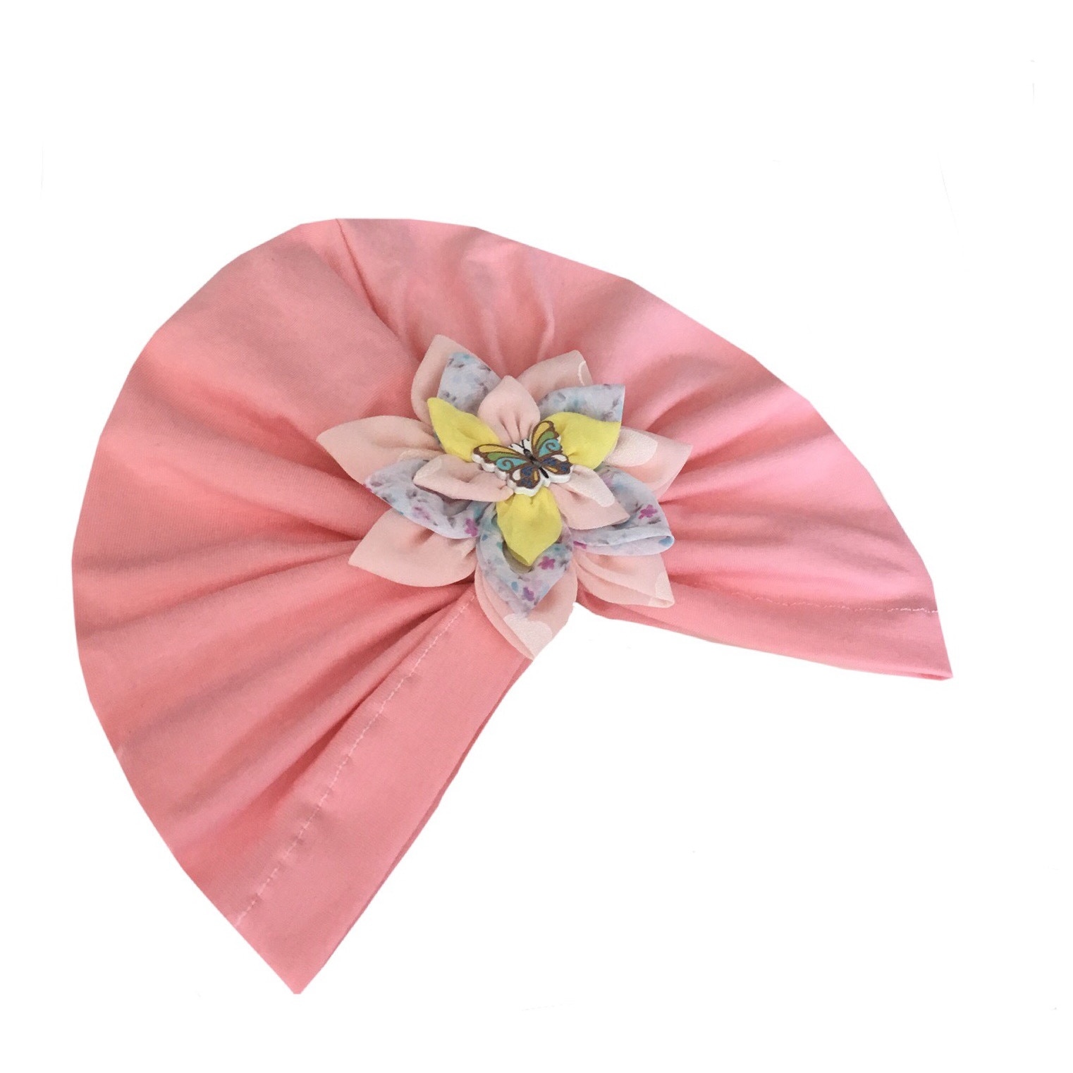 Turban roz corai cu floare colorata si fluture 12 luni - eMAG.ro