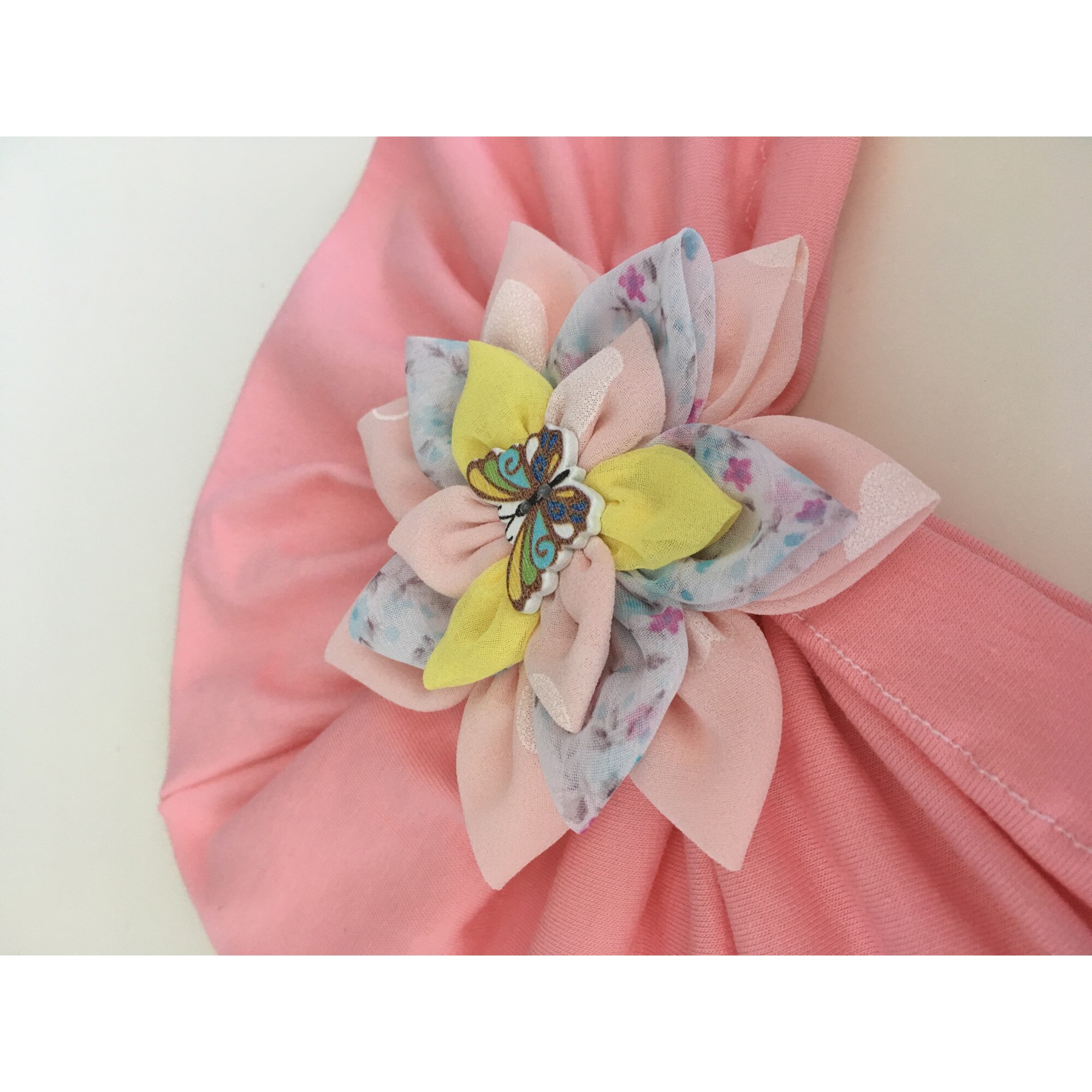 Turban roz corai cu floare colorata si fluture 12 luni - eMAG.ro