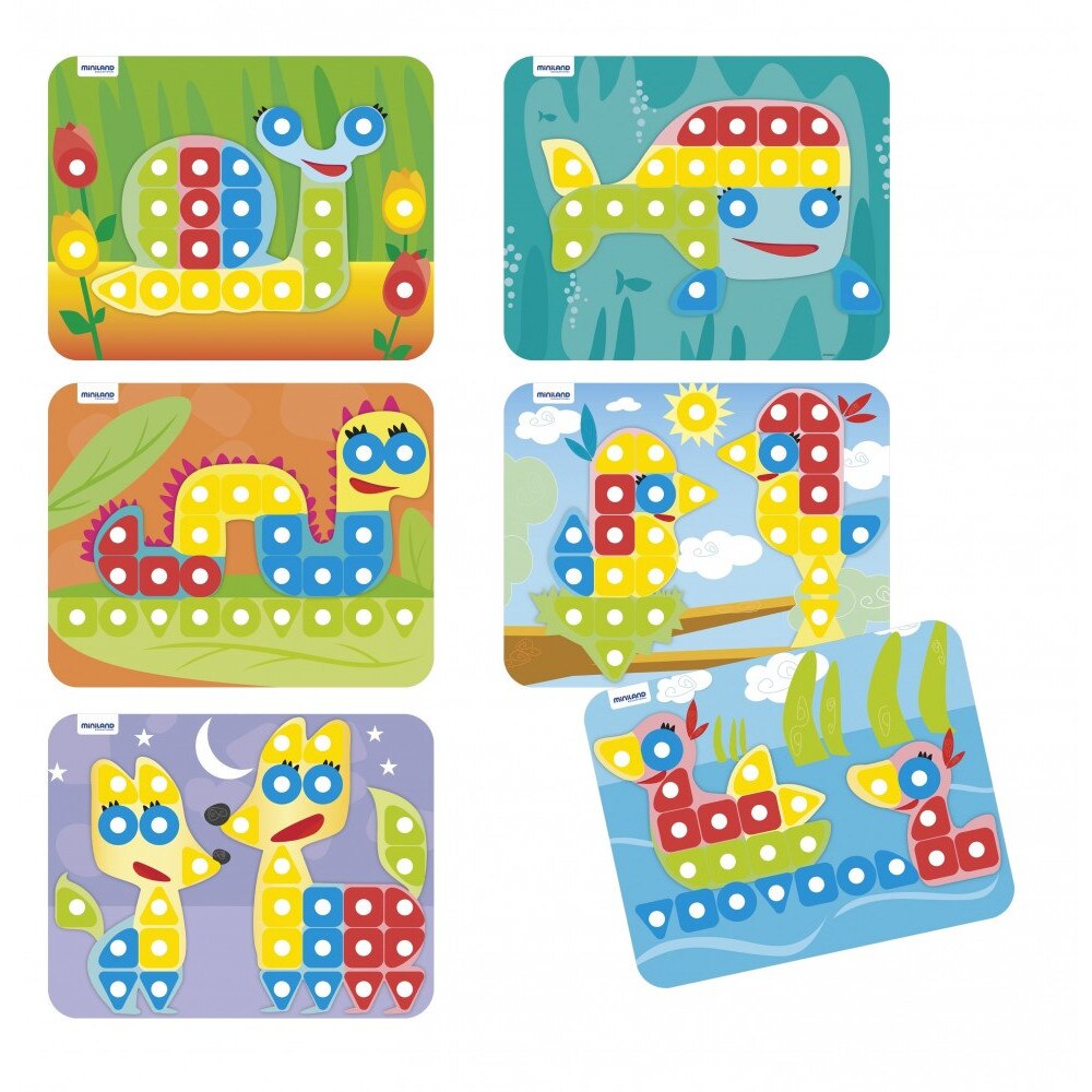Set de sabloane pentru mozaic gigant, Animale, 6 piese, Miniland - eMAG.ro