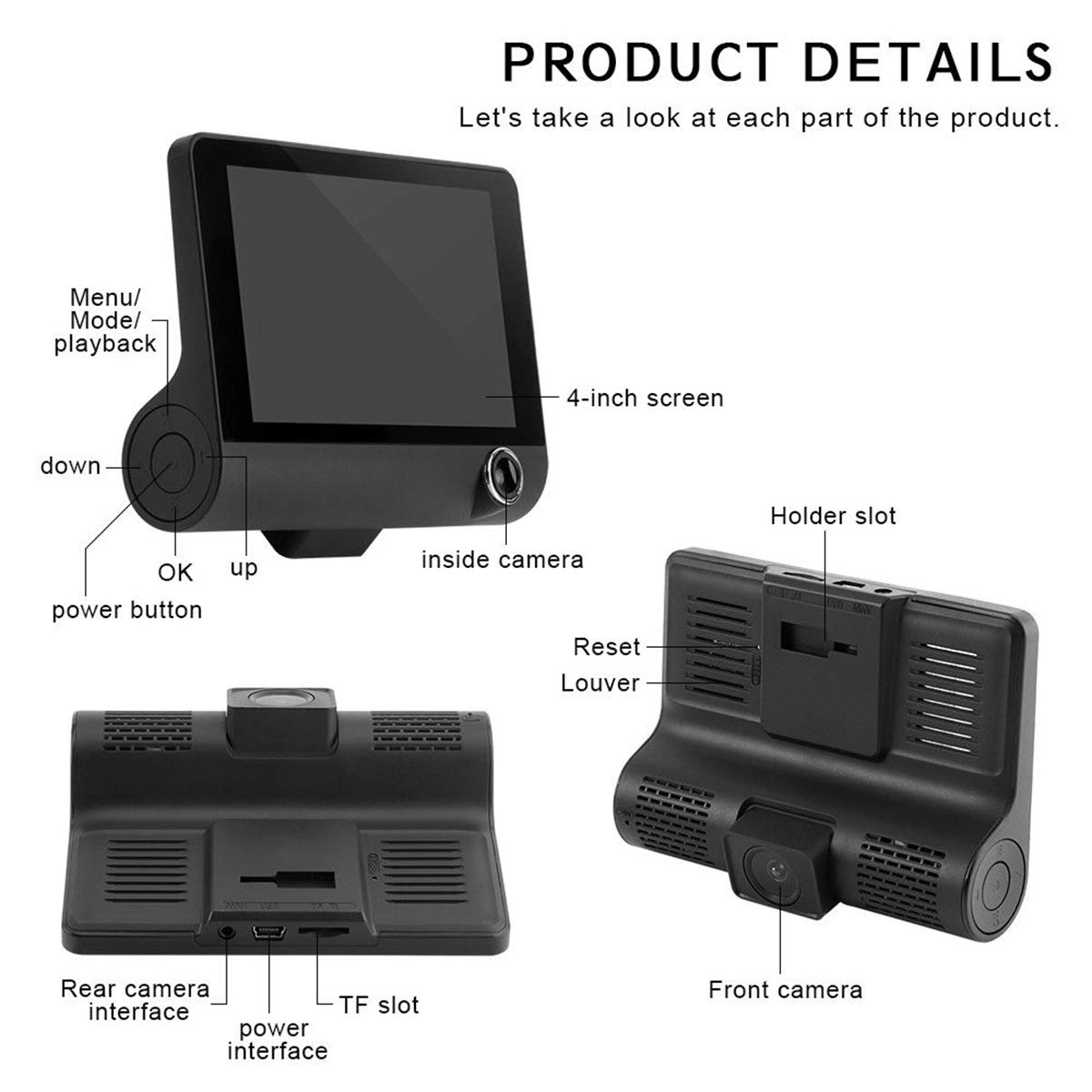 Camera auto tripla fata, spate, interior, design tip monitor, 4 inch ...