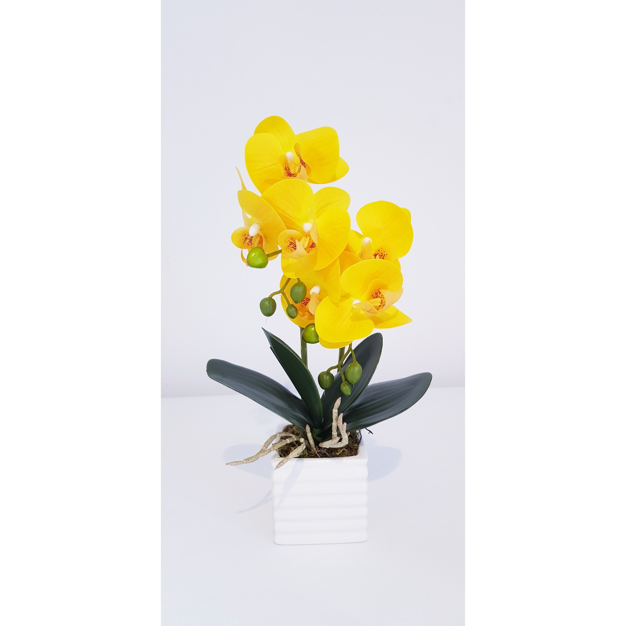 Aranjament orhidee artificiala galbena in ghiveci ceramic - 38 cm - eMAG.ro